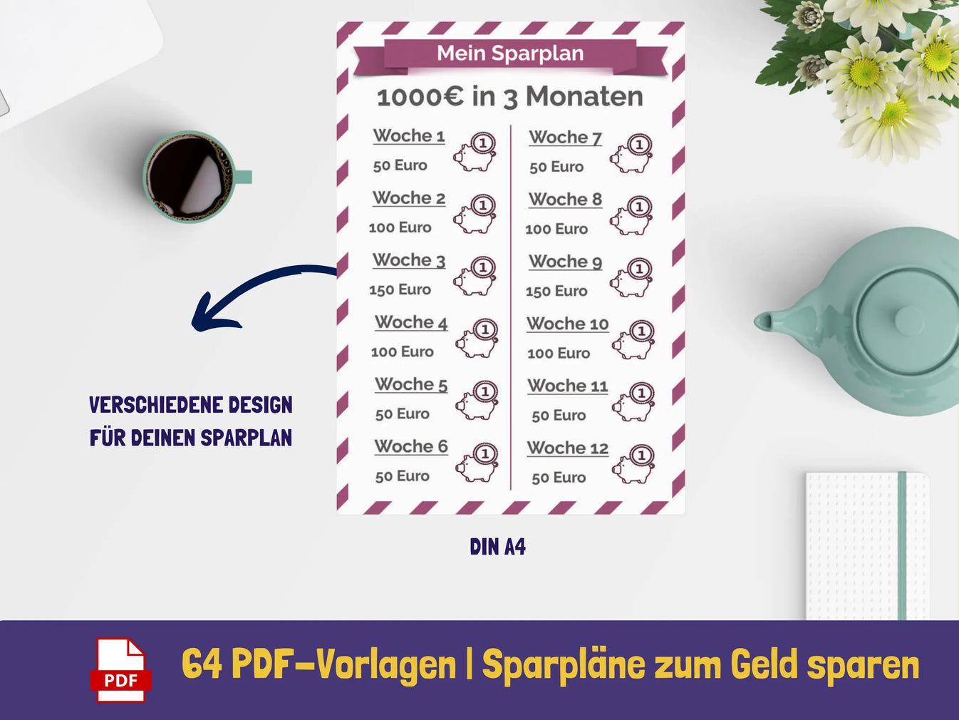 Sparplan-Set: 64 Sparpläne als PDF-Vorlage zum Ausdrucken!