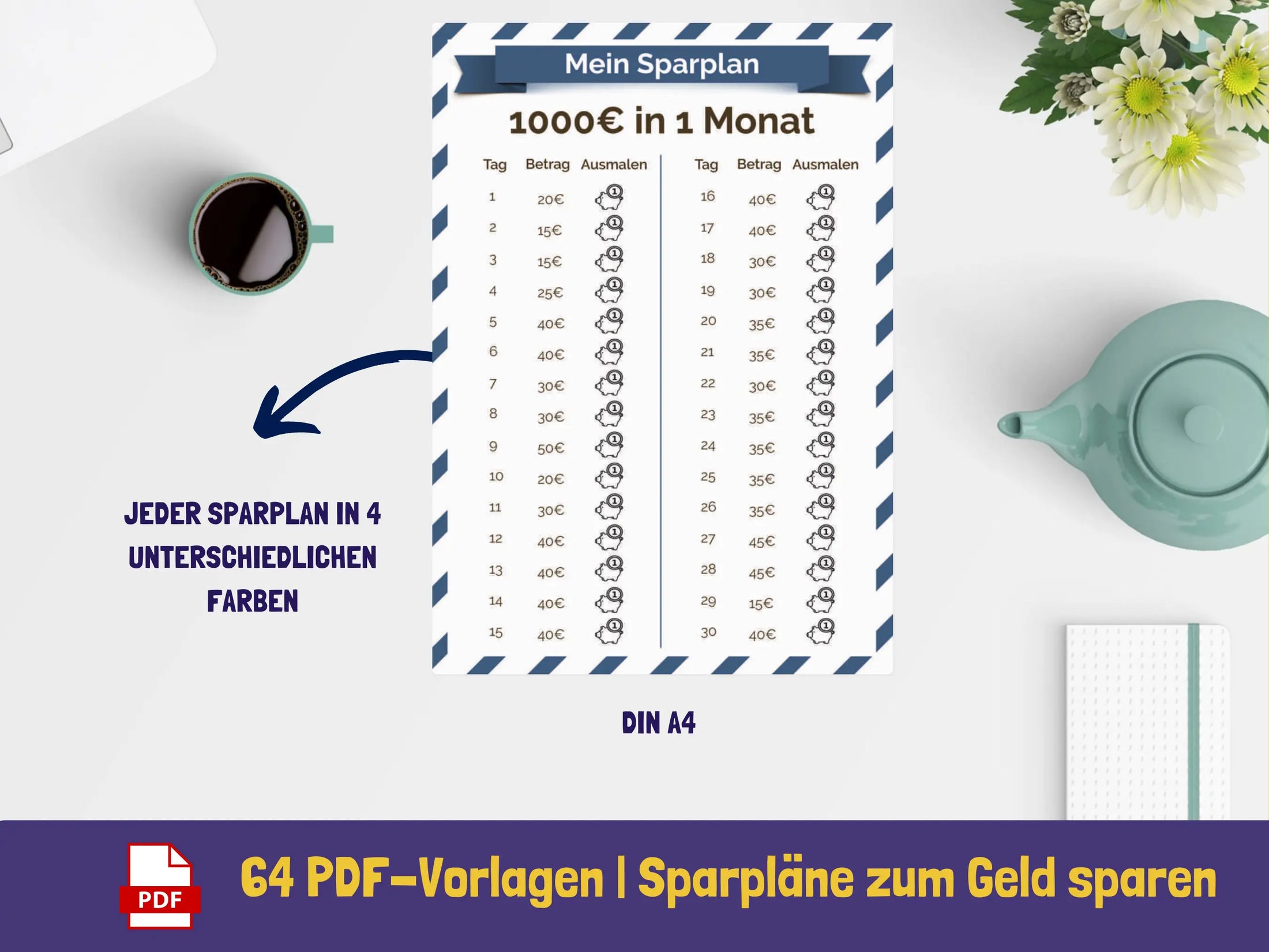 Sparplan-Set: 64 Sparpläne als PDF-Vorlage zum Ausdrucken!